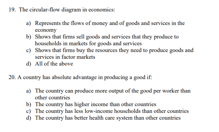 Solved 19. The circular-flow diagram in economics: a) | Chegg.com