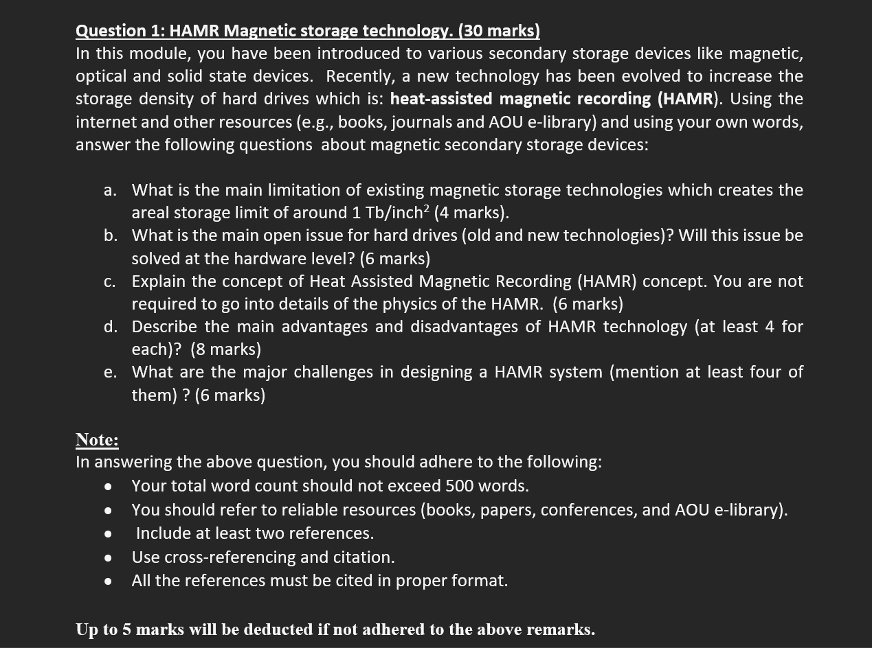 Solved Question 1: HAMR Magnetic storage technology. (30 | Chegg.com