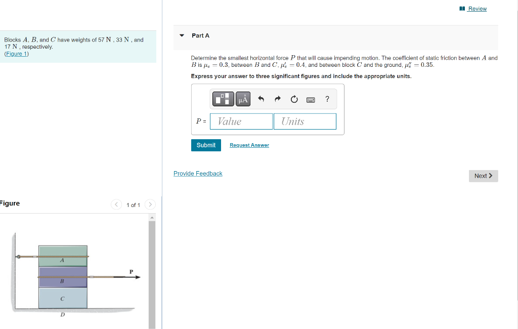 Solved Blocks A,B, and C have weights of 57 N,33 N, and 17 | Chegg.com