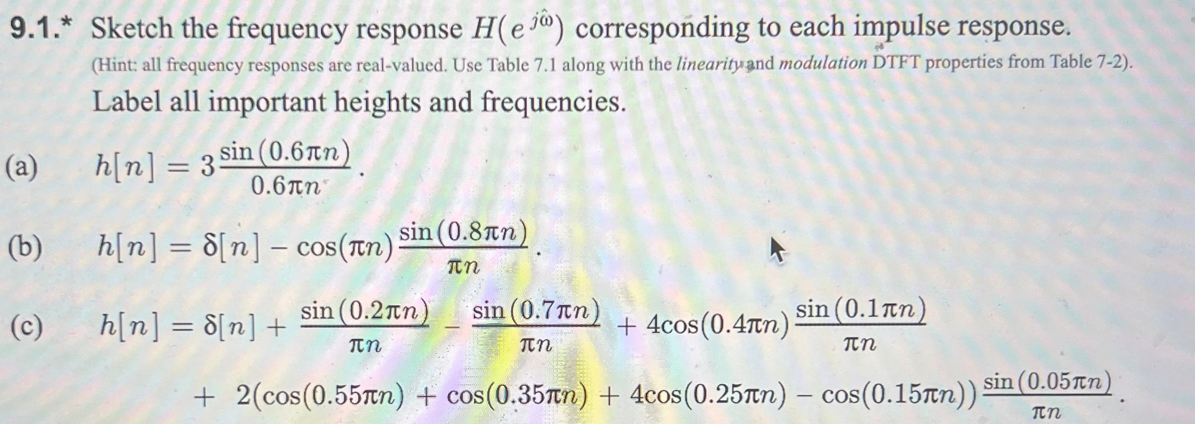 Solved 9 1 Sketch The Frequency Response H Ejω