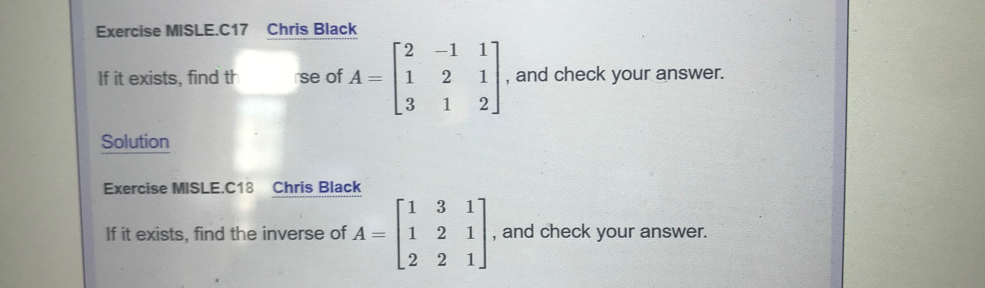 Solved 1. Compute the inverse of the matrix below. -2 3 3 4 | Chegg.com