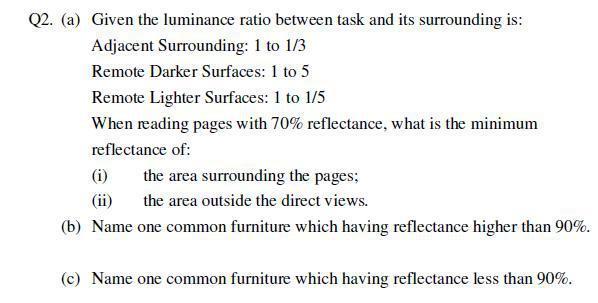 Solved Q2. (a) Given the luminance ratio between task and | Chegg.com