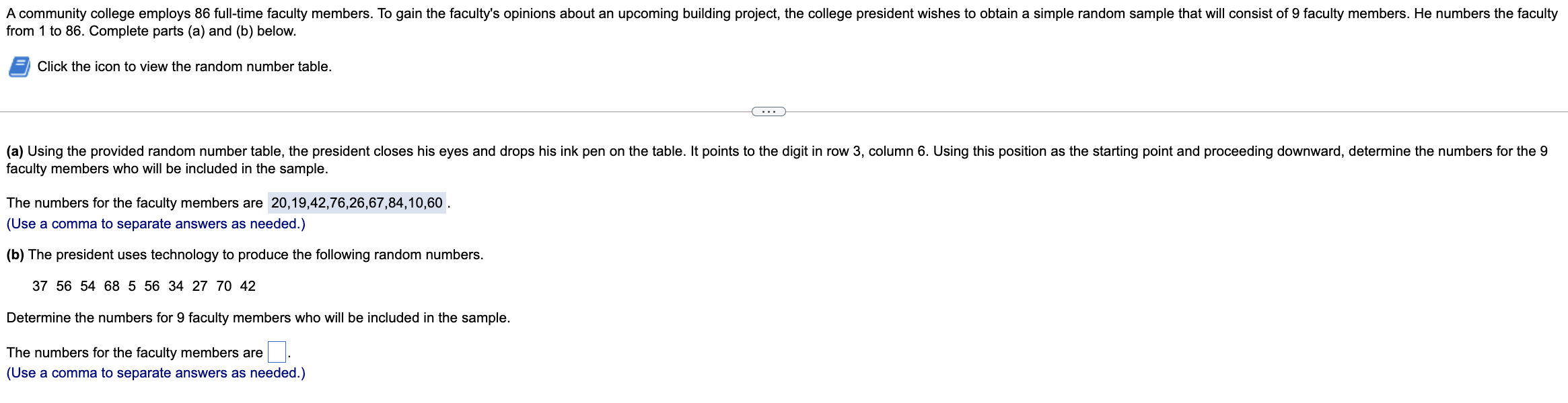 Solved Random numbers Row Number Random Numbers Column | Chegg.com