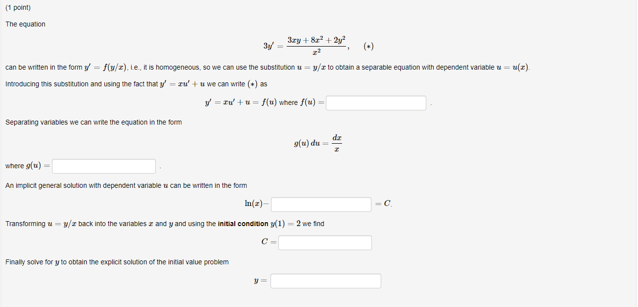Solved (1 point) The equation 3y 3xy + 8x2 + 2y 22 can be | Chegg.com
