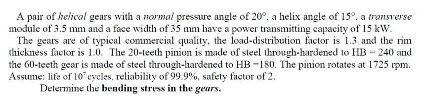 Solved A pair of helical gears with a normal pressure angle | Chegg.com