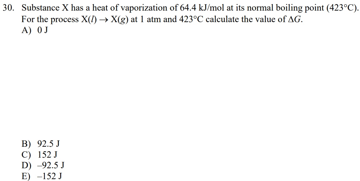 Solved 30. Substance X has a heat of vaporization of 64.4 | Chegg.com