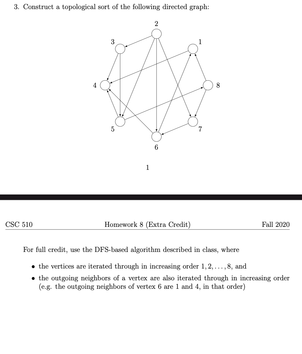 Solved 3. Construct a topological sort of the following | Chegg.com