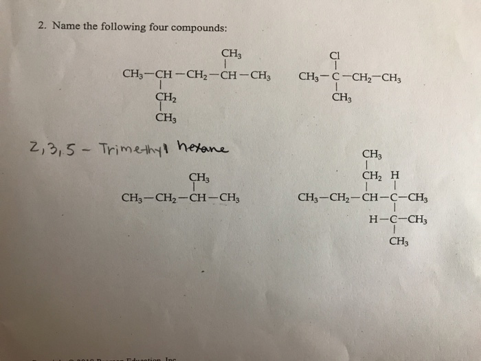 Solved 2. Name the following four compounds: CH3 Cl | Chegg.com