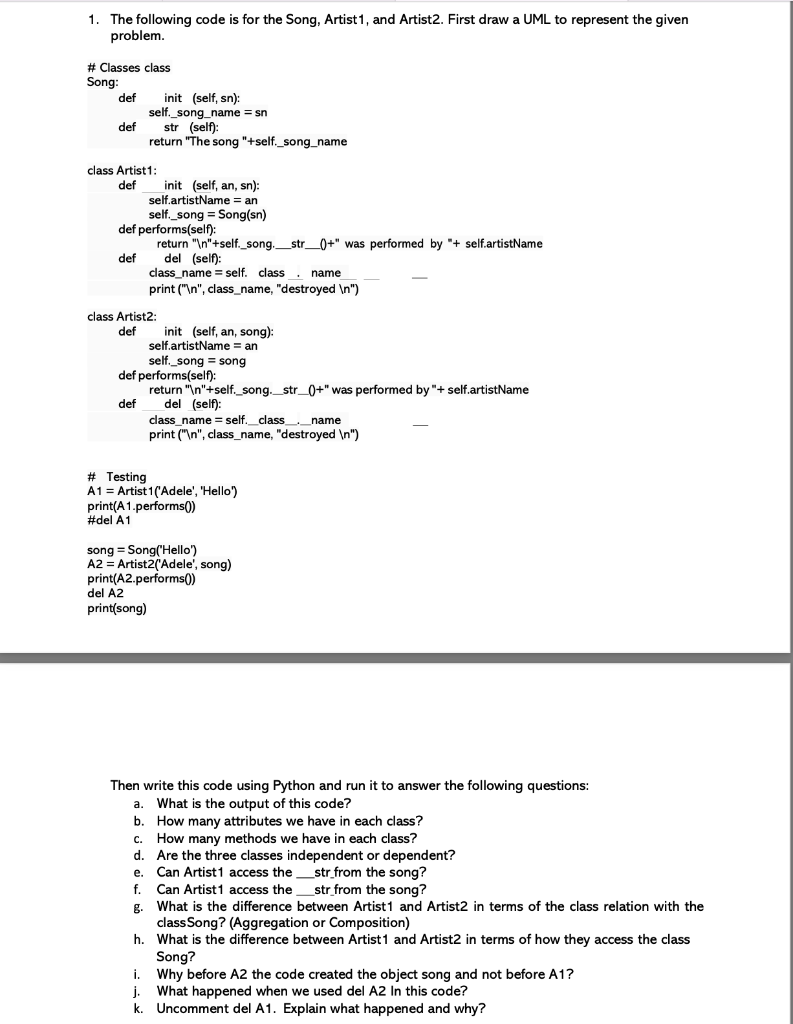 1. The following code is for the Song, Artist1, and | Chegg.com