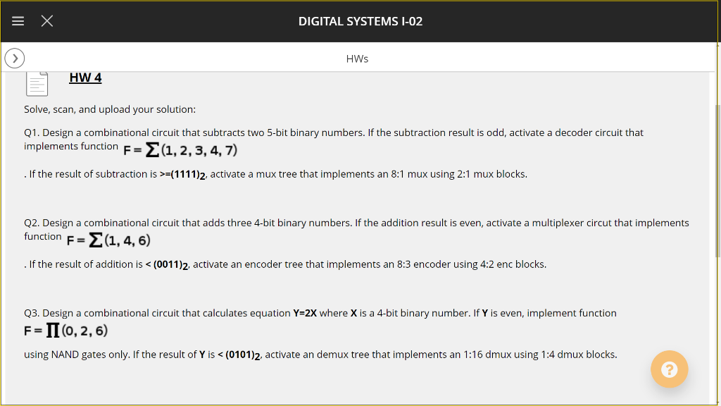 Solved = X DIGITAL SYSTEMS 1-02 HWs HW 4 Solve, scan, and | Chegg.com