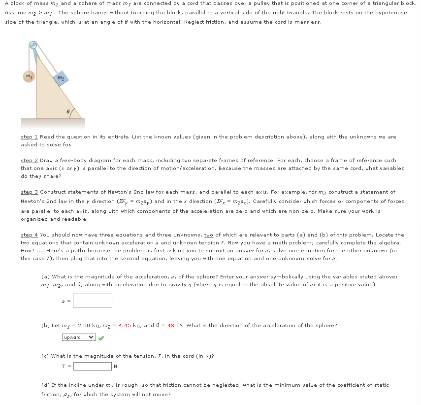 Solved A block of mass m2 and a sphere of mass m1 are | Chegg.com