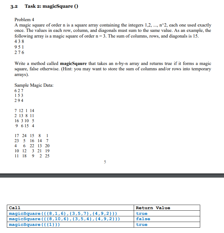 Solved Problem 4 A magic square of order n is a square array | Chegg.com