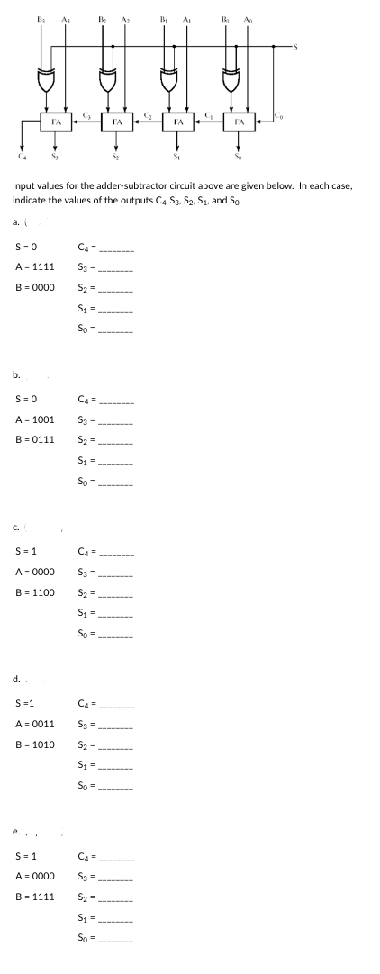 Solved Input values for the adder-subtractor circuit above | Chegg.com