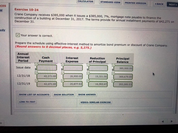Solved CALCULATOR STANDARD VIEW PRINTER VERSION NEXT CES | Chegg.com