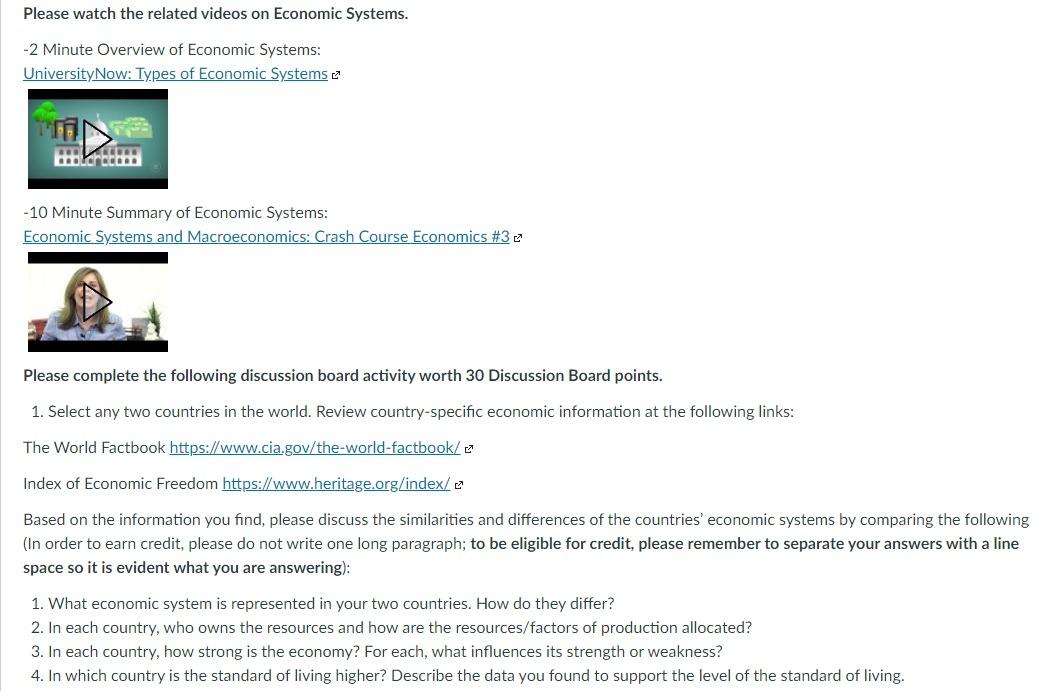Solved Please watch the related videos on Economic Systems. | Chegg.com