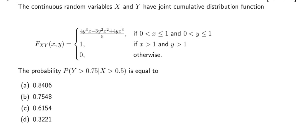Solved The continuous random variables X and Y have joint | Chegg.com