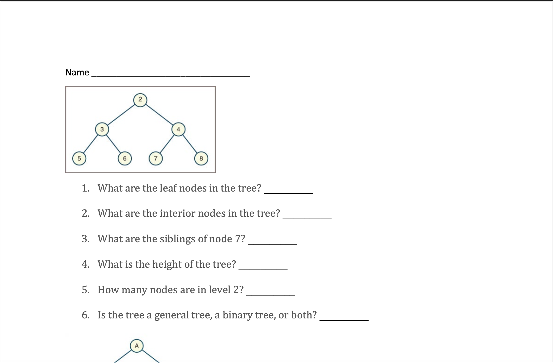 Solved 9. The tree above is an example of a full binary tree | Chegg.com