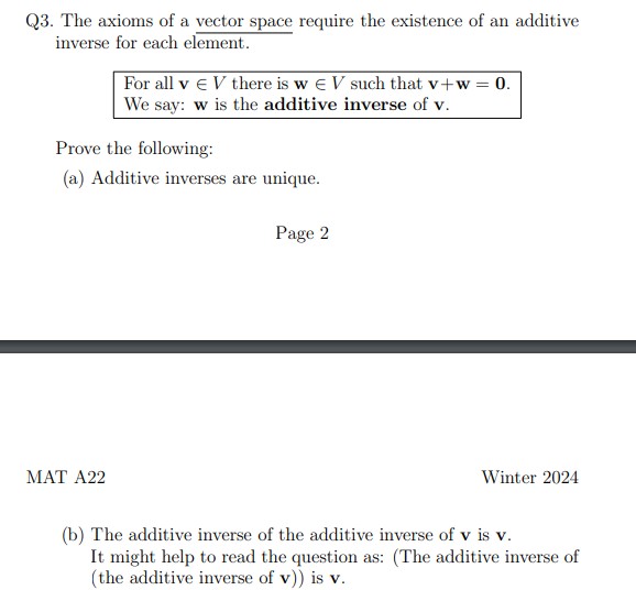 Solved Q3 ﻿the Axioms Of A Vector Space Require The