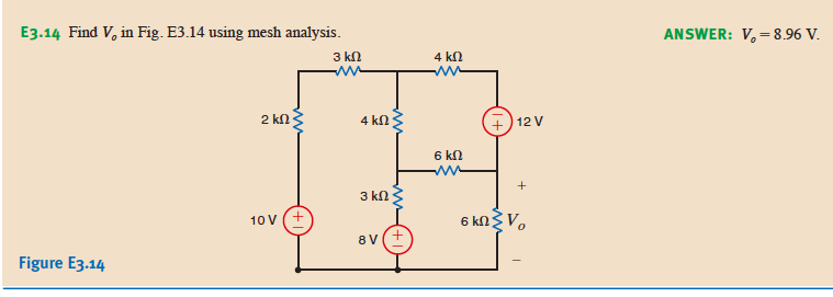 Solved E3.14 Find V. in Fig. E3.14 using mesh analysis. 3 ΚΩ | Chegg.com