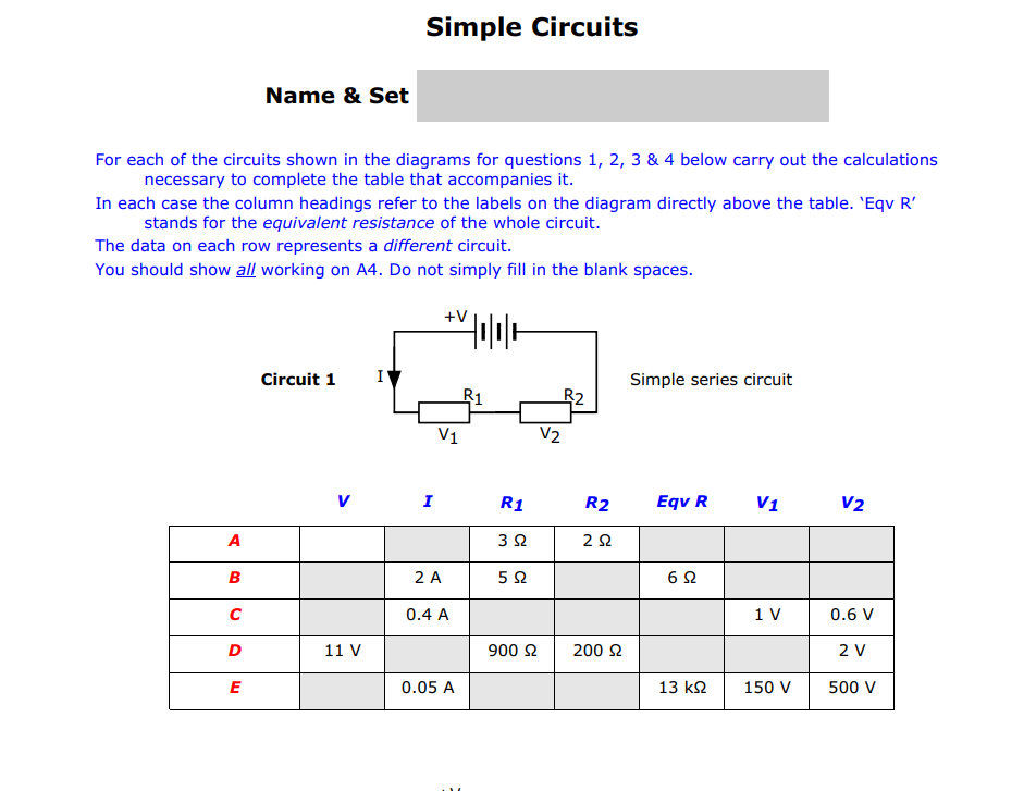 Solved Simple Circuits Name & Set For each of the circuits | Chegg.com