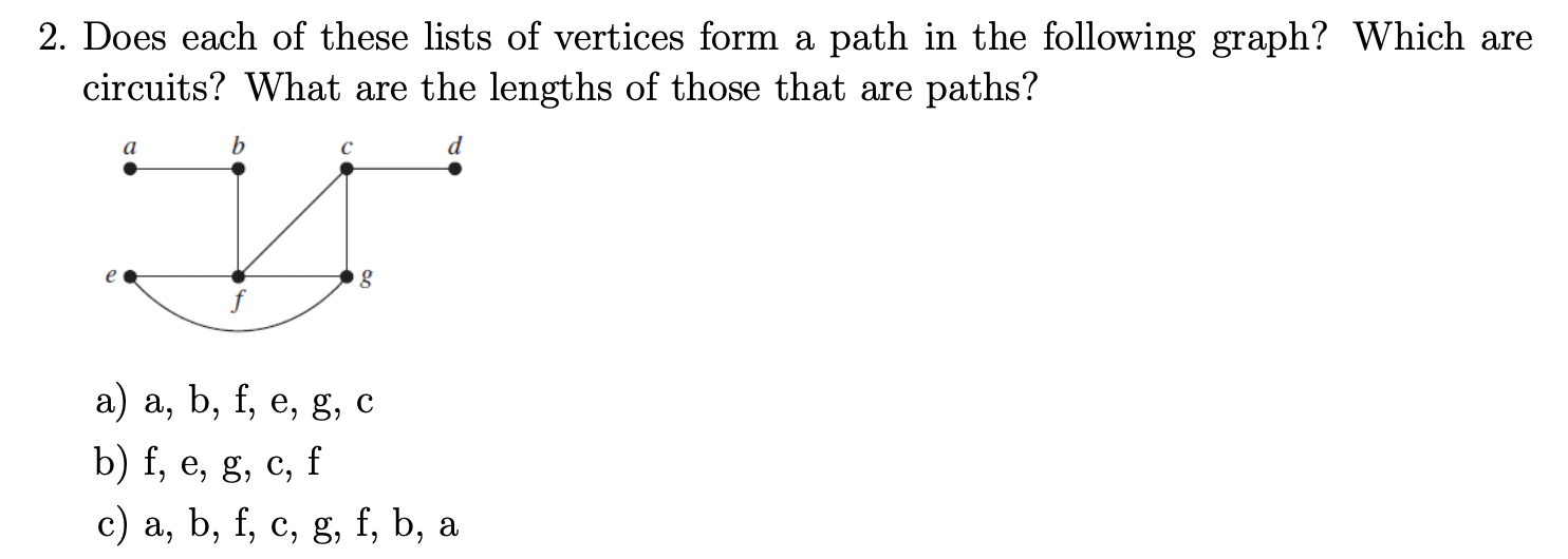 Solved 2. Does each of these lists of vertices form a path | Chegg.com