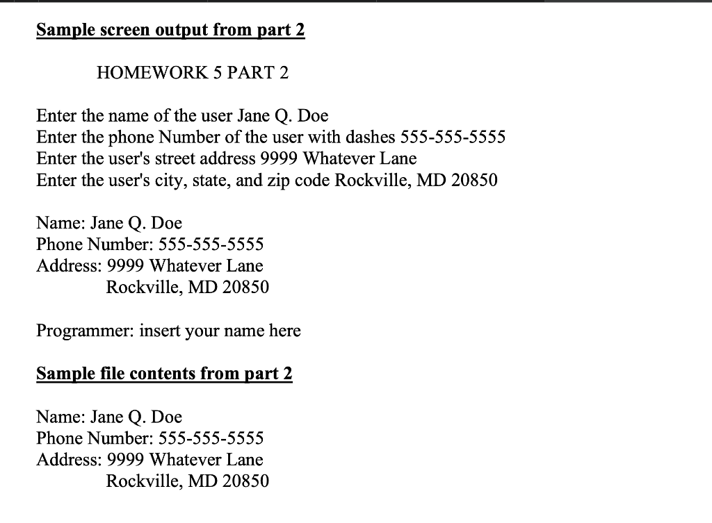 Solved Write a program that asks for user's name, phone | Chegg.com