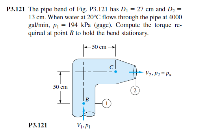 Solved P3.121 The pipe bend of Fig. P3.121 has D = 27 cm and | Chegg.com