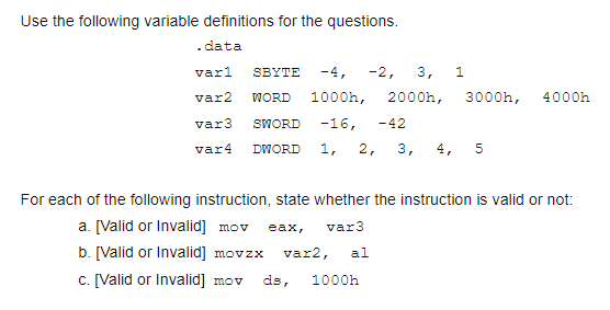 Solved Use the following variable definitions for the | Chegg.com