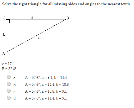 Solved Solve the right triangle for all missing sides and | Chegg.com