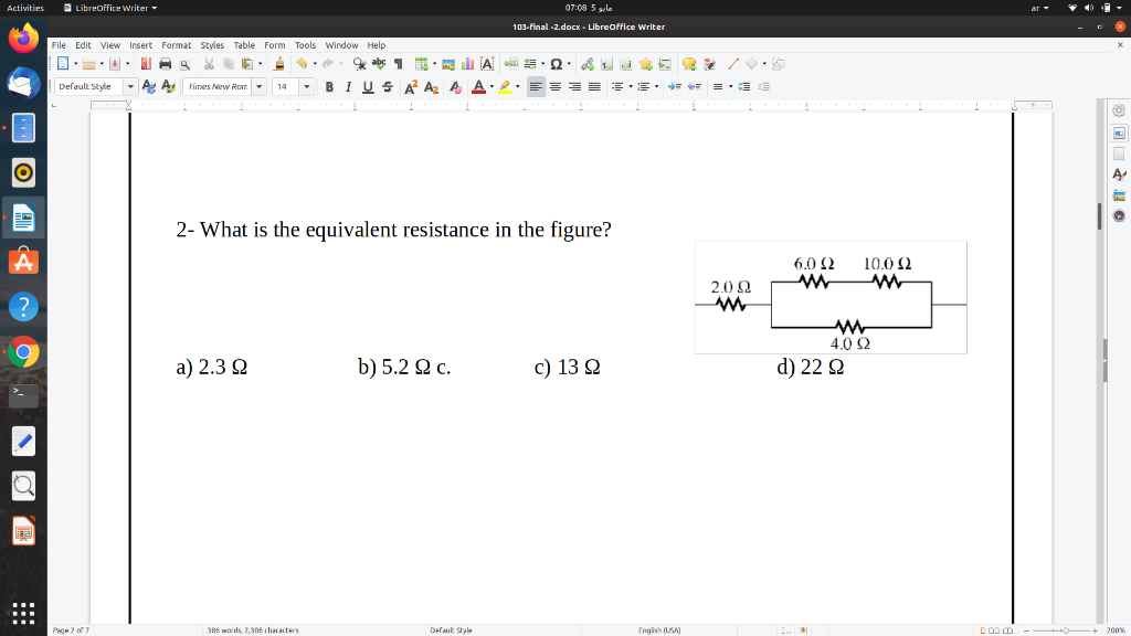 Solved Activities LibreOffice Writer - 07:08 5 xelo | Chegg.com