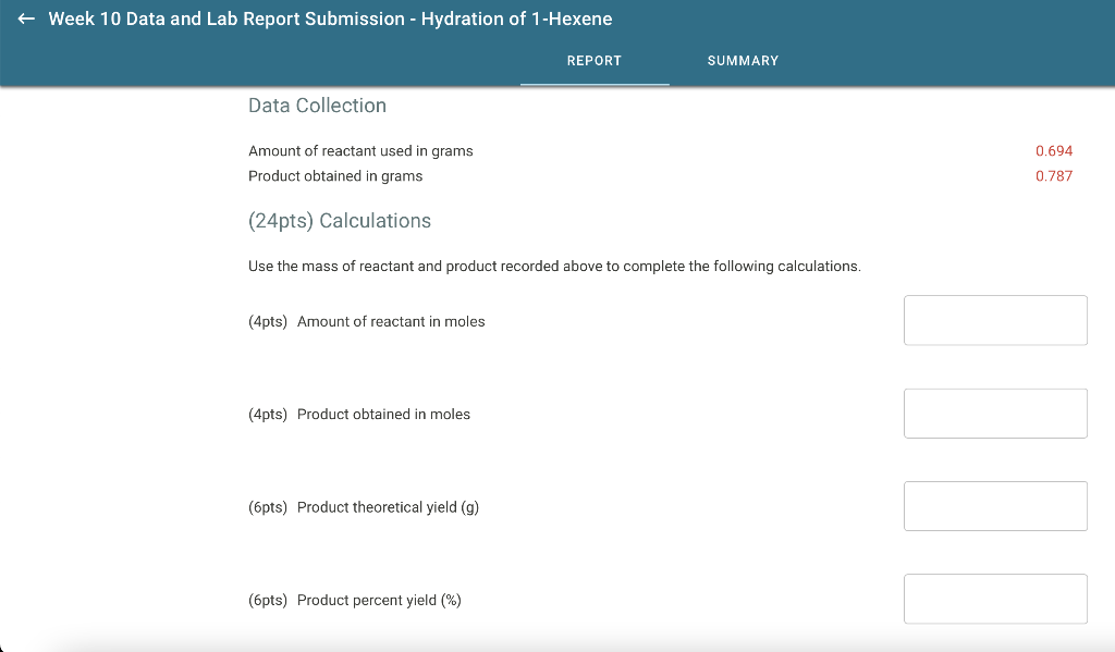 Solved + Week 10 Data and Lab Report Submission - Hydration | Chegg.com