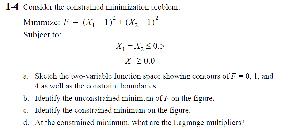 Solved 1-4 Consider the constrained minimization problem: | Chegg.com