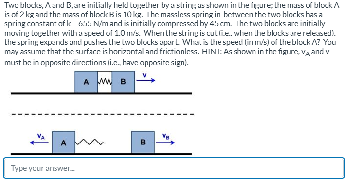 Solved Two blocks, A and B, ﻿are initially held together by | Chegg.com