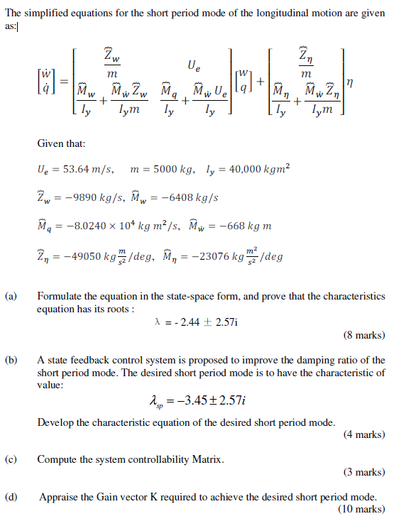 The simplified equations for the short period mode of | Chegg.com