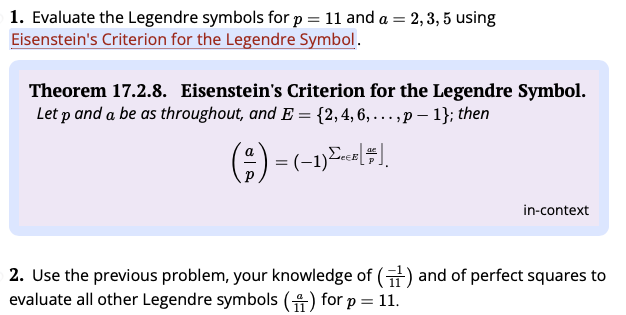 Solved 1. Evaluate the Legendre symbols for p=11 and a=2,3,5 | Chegg.com