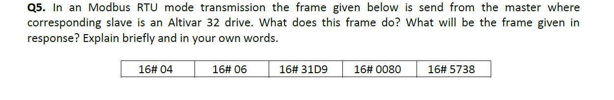 Solved Q5. In an Modbus RTU mode transmission the frame | Chegg.com