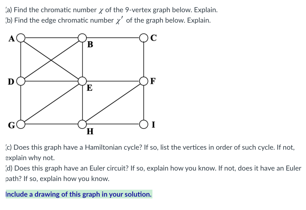 Solved (a) Find the chromatic number x of the 9-vertex graph | Chegg.com