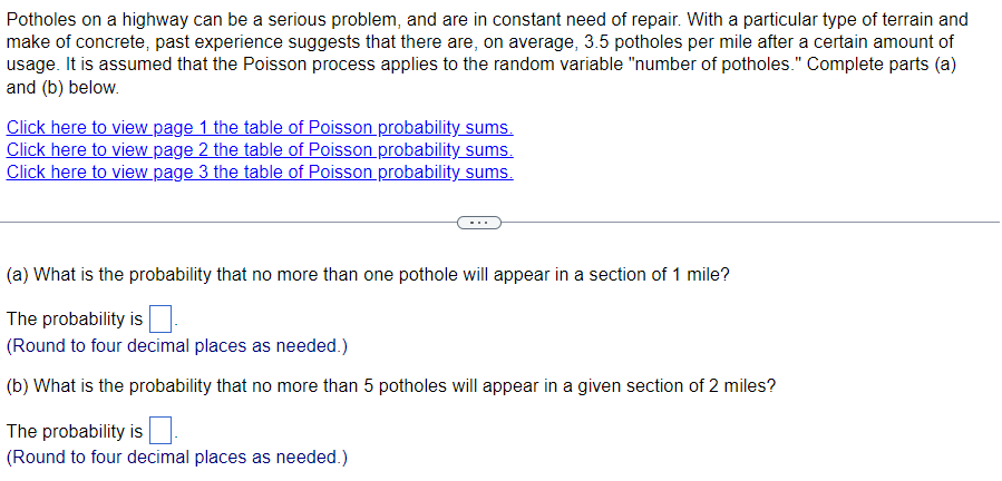 Solved Potholes on a highway can be a serious problem, and | Chegg.com