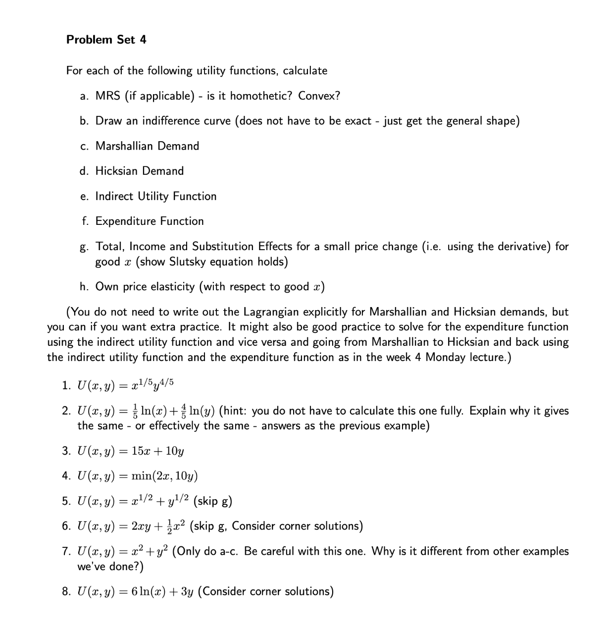 Solved Problem Set 4for Each Of the Following Utility