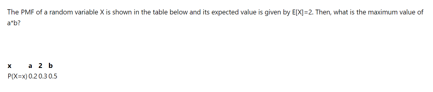 Solved The PMF of a random variable X is shown in the table | Chegg.com