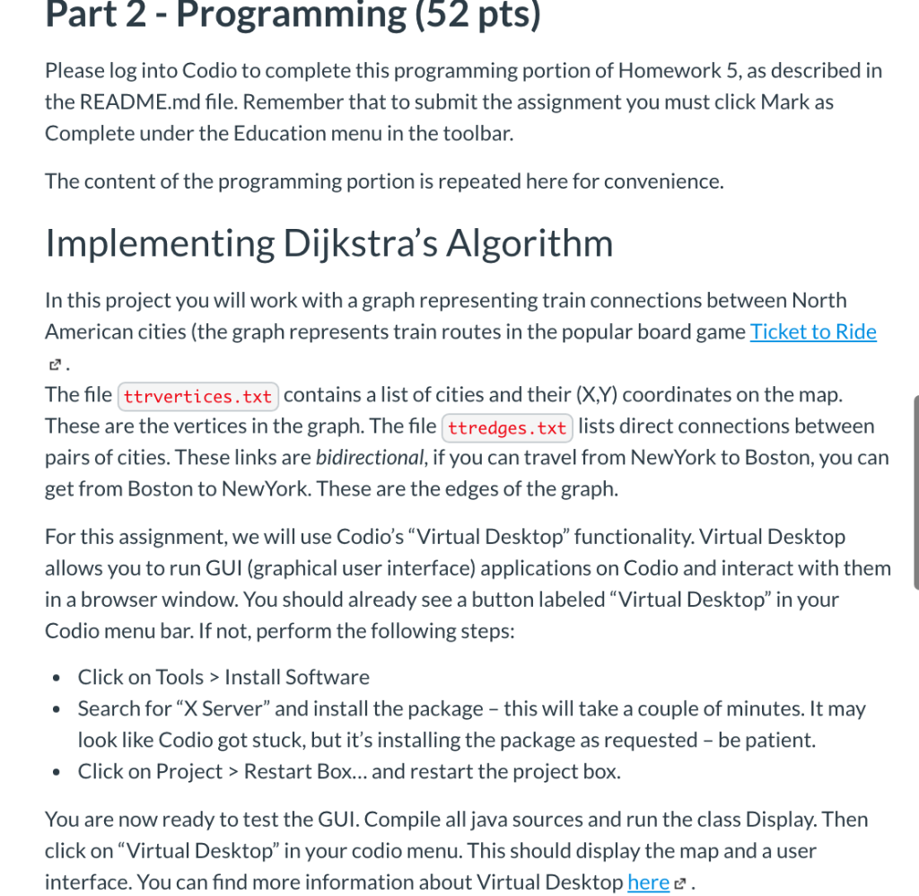 Part 2 - Programming (52 pts) Please log into Codio | Chegg.com