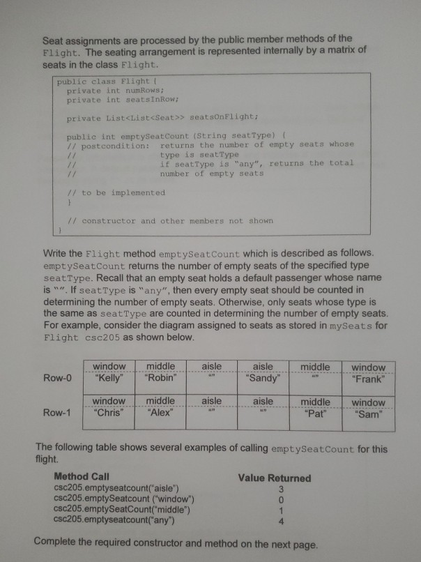 Solved Consider the problem of assigning passengers to seats | Chegg.com