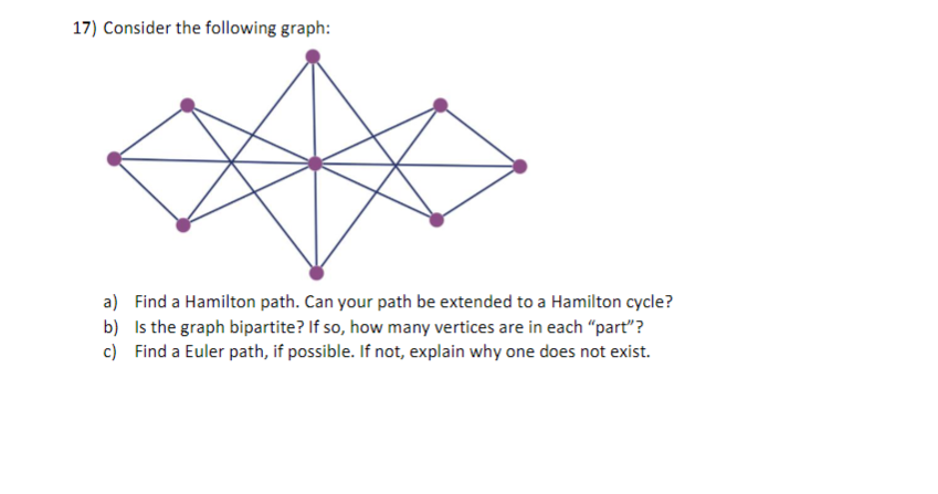Solved 17) Consider the following graph: a) Find a Hamilton | Chegg.com