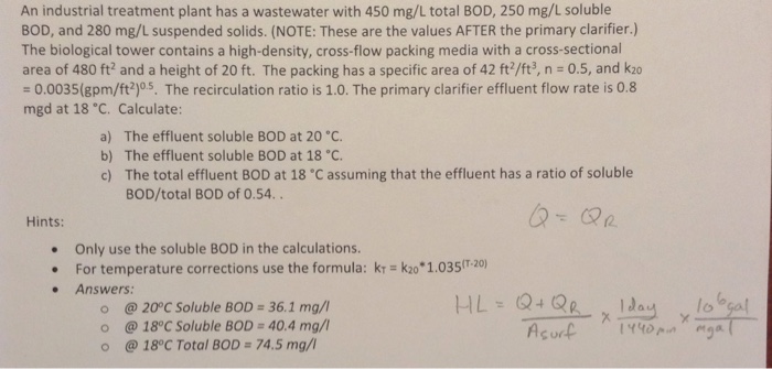Solved Wastewater Processing Treatment Answers | Chegg.com