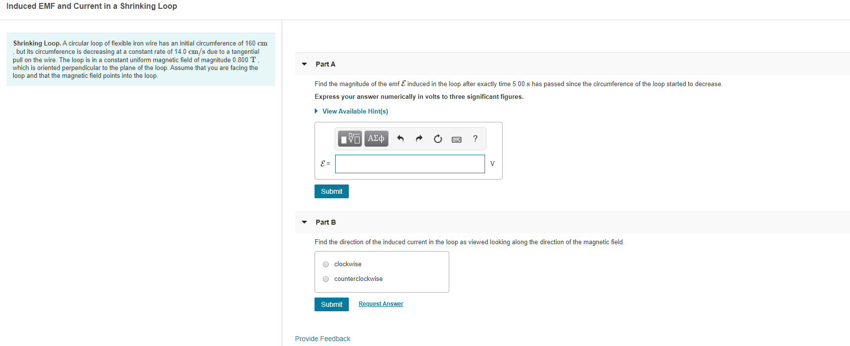 Solved Induced EMF and Current in a Shrinking Loop Shrinking | Chegg.com