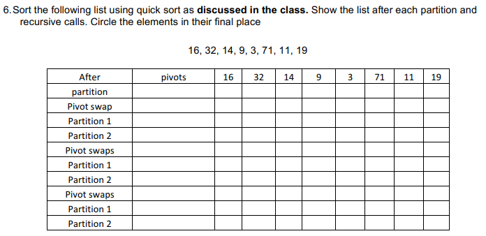 Solved 6.Sort the following list using quick sort as | Chegg.com