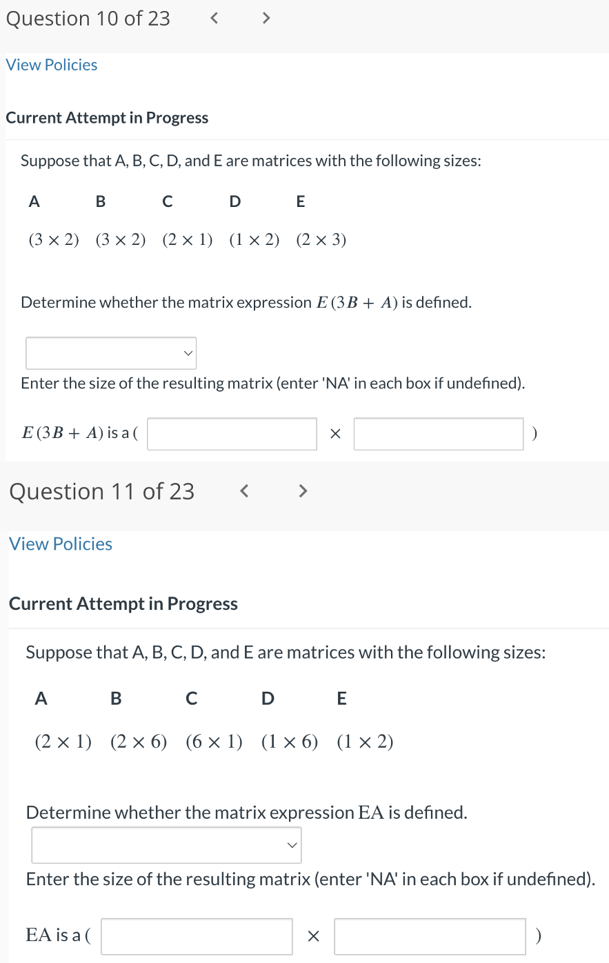 Solved Suppose that A, ﻿B, ﻿C,D and E are matrices with the | Chegg.com