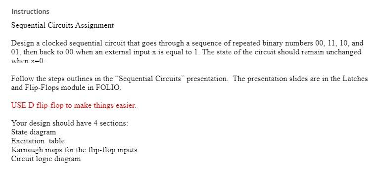 Solved Instructions Sequential Circuits Assignment Design a | Chegg.com