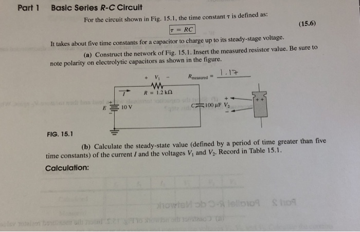 Solved Part 1 Basic Series R-C Circuit For the circuit shown | Chegg.com