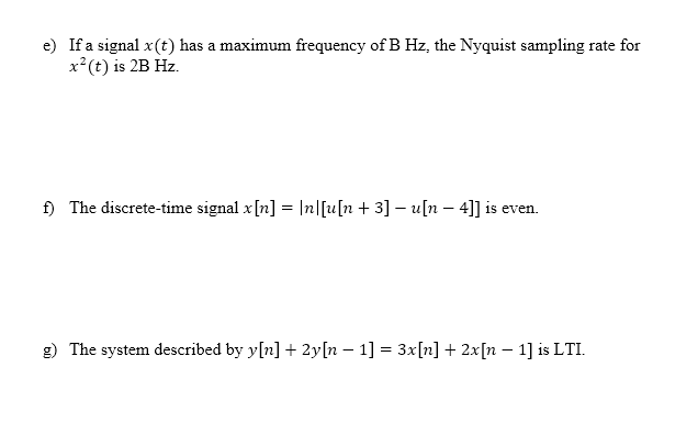 Solved 1. [20] Determine whether the following statements | Chegg.com